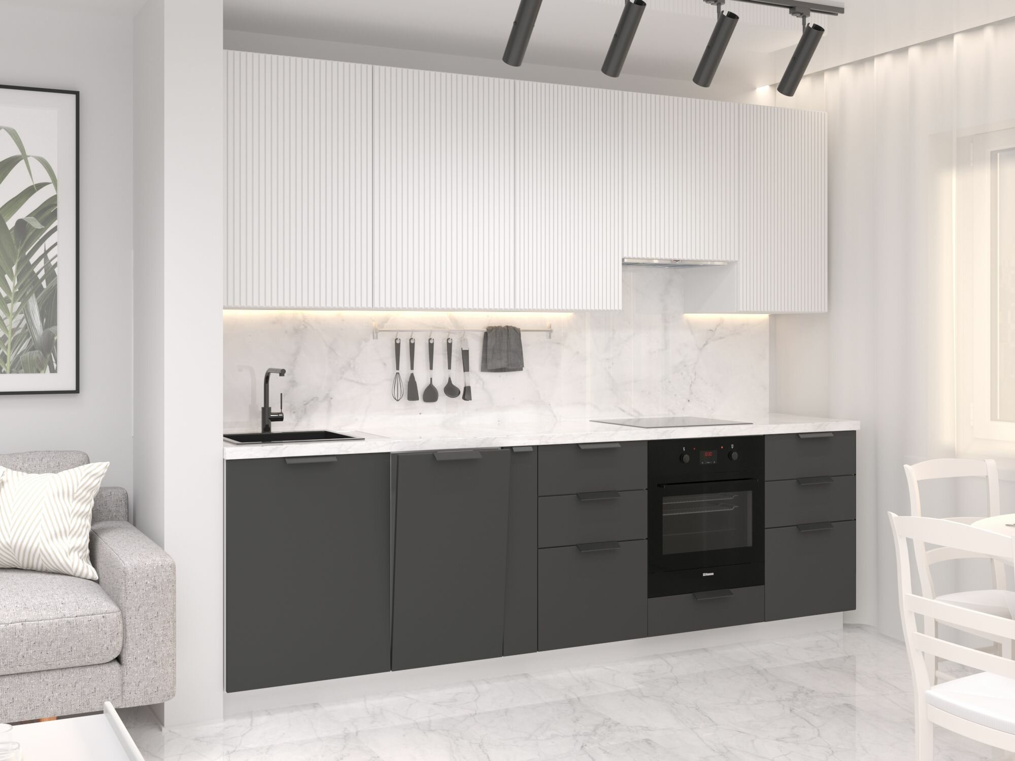 Кухонный гарнитур Евро Лайн Антрацит/Белый, 2800 мм