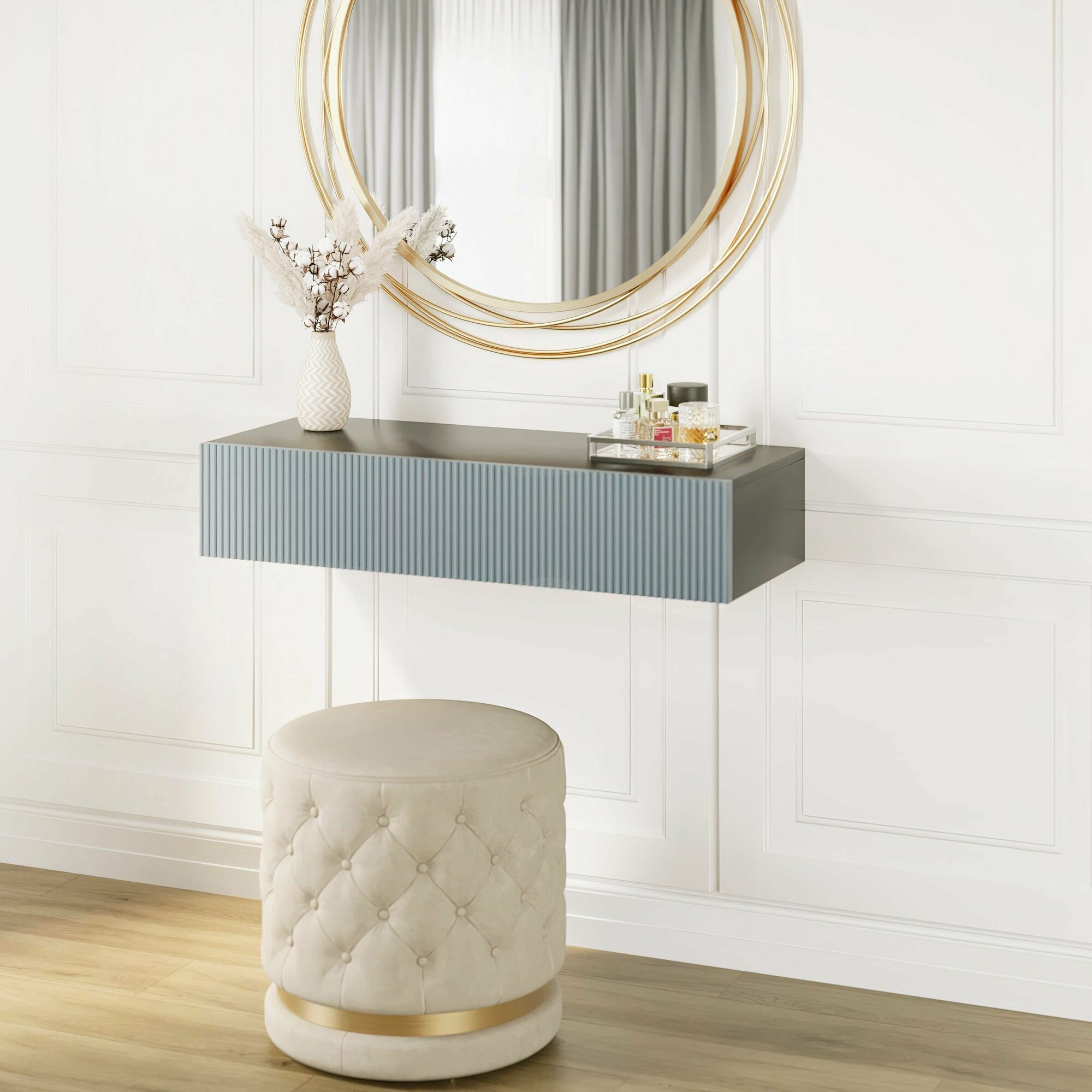 Консоль подвесная, туалетный столик Фокстрот 90х35х18, Ясень Анкор темный