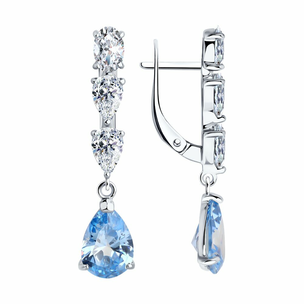 Серьги с подвесками, серебро, 925 проба, фианит