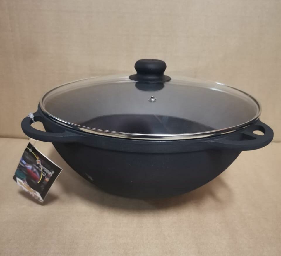 Казан чугунный 6 л Ситон c крышкой стеклянной