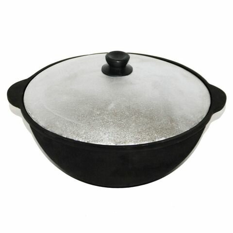 Казан чугунный 3,5л с алюминиевой крышкой, плоское дно (узбекистан)