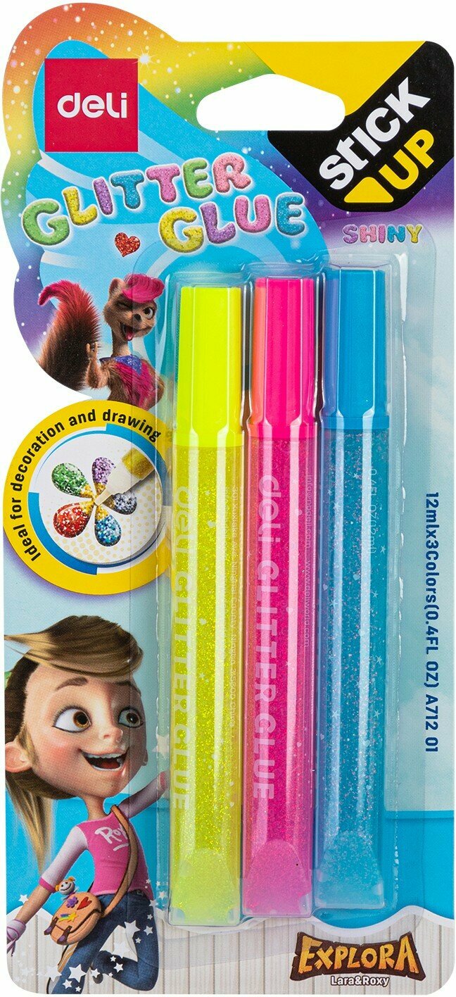 Клей-гель с блестками "Explora" (3 цвета, неон) (EA71201)