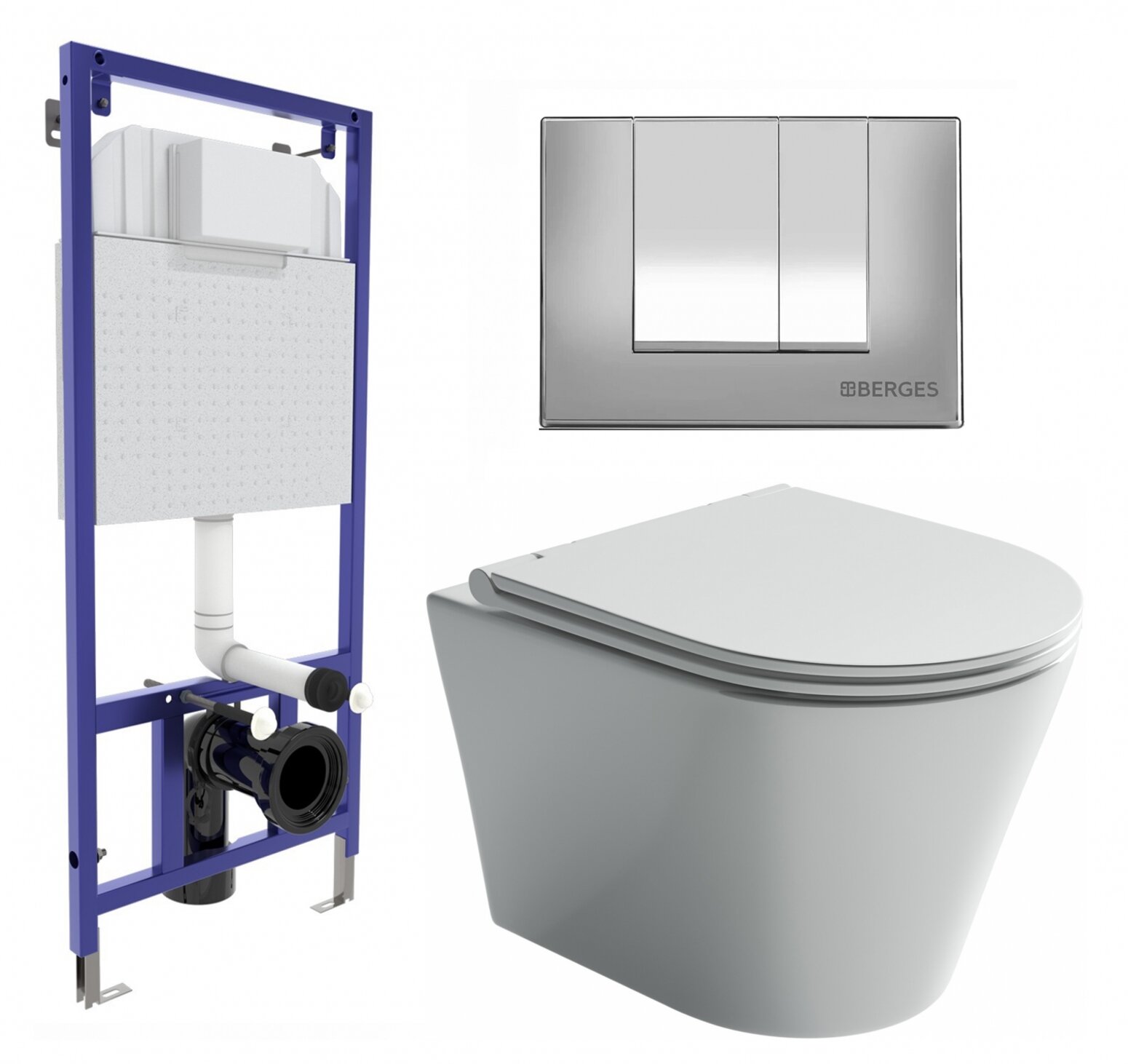 Комплект 3 в 1 инсталляция Berges Wasserhaus Novum 040242 + Унитаз подвесной Ceramica Nova Forma CN3011 + кнопка хром матовая