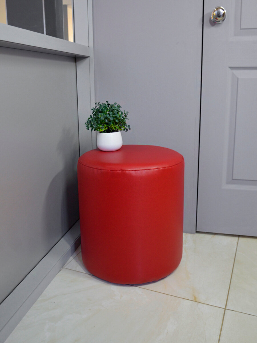 Прочный круглый пуфик для спальни 048, Искусственная кожа, 40х40х40 см.