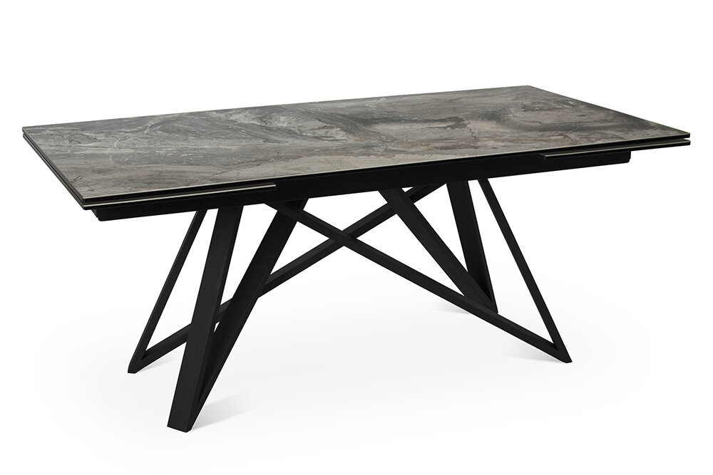 Стол керамический раздвижной BALTIMORE 180 ALPINE CER на металлокаркасе, столешница керамика, цвет альпина, черный каркас, 180(280)х95 см
