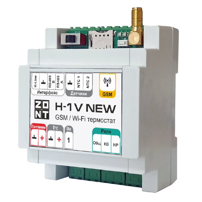Отопительный термостат ZONT H-1V NEW, Связь GSM 2G, GPRS, Резервное питание LIR14500 (3.7 В, 800мАч)