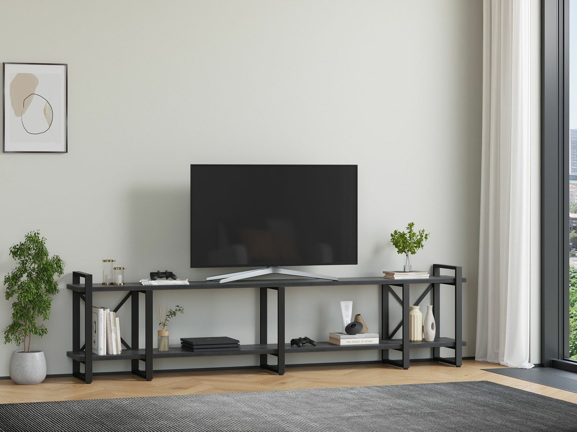 Тумба под ТВ Айсберг Лофт 240 черный/северное дерево темное