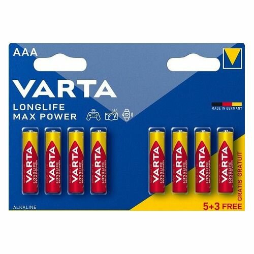 AAA Батарейка VARTA LongLife Max Power Alkaline LR03 BL5+3, 8 шт.