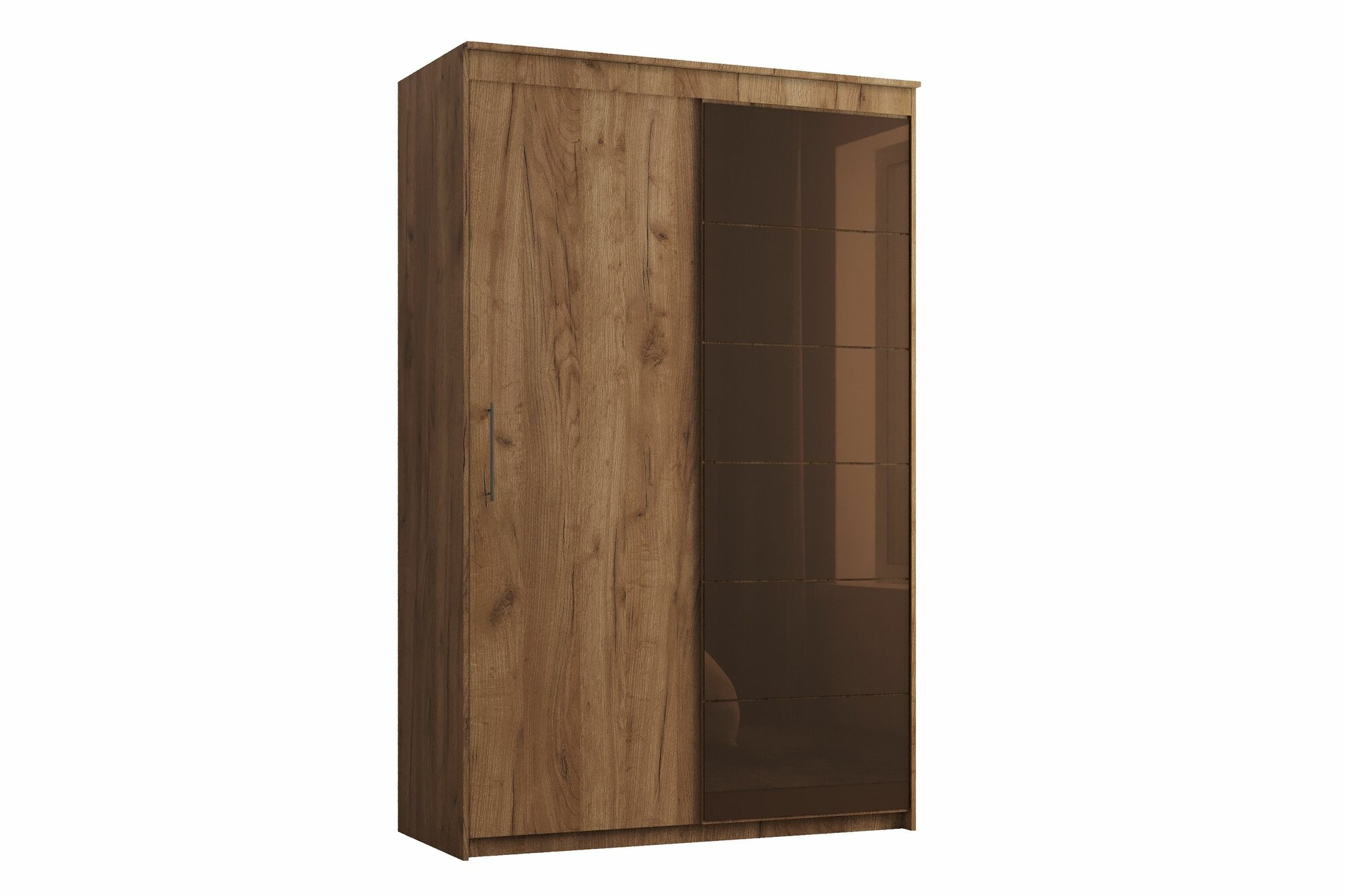 Шкаф-купе "Арманд 2" 140-45-240 Дуб крафт табачный и оракал коричневый 800М ручка рейлинг хром матовая наполнение платье-белье