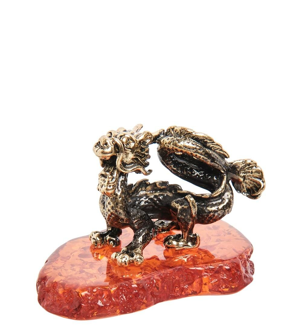 Фигурка Дракон (латунь, янтарь) A1965577 Народные промыслы, бронзовый