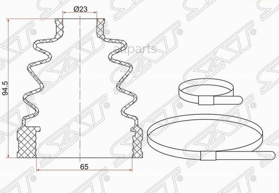SAT C-1133T Пыльник шруса внутренний MITSUBISHI ASX GA#/OUTLANDER CU# 02-16 (2 хомута. резина)