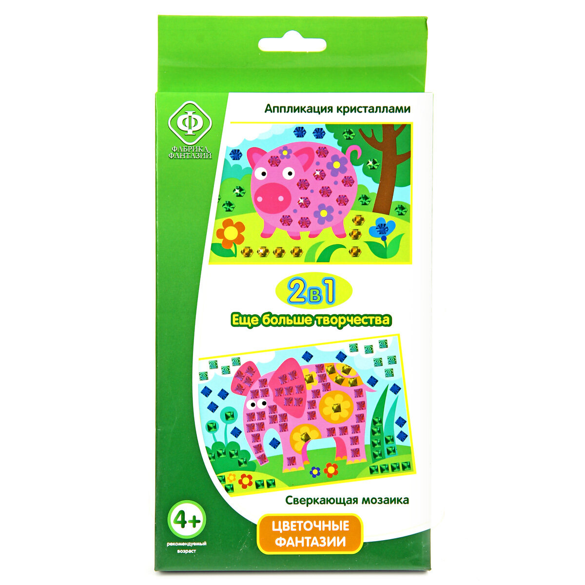 Набор 2в1 Аппликация кристаллами + сверкающая мозаика "Цветочные фантазии", Фабрика Фантазий, 59514