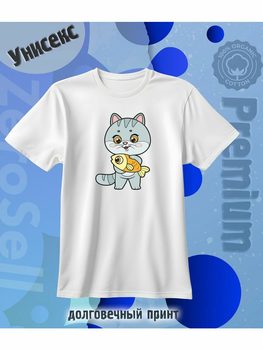Футболка кошечка с рыбкой