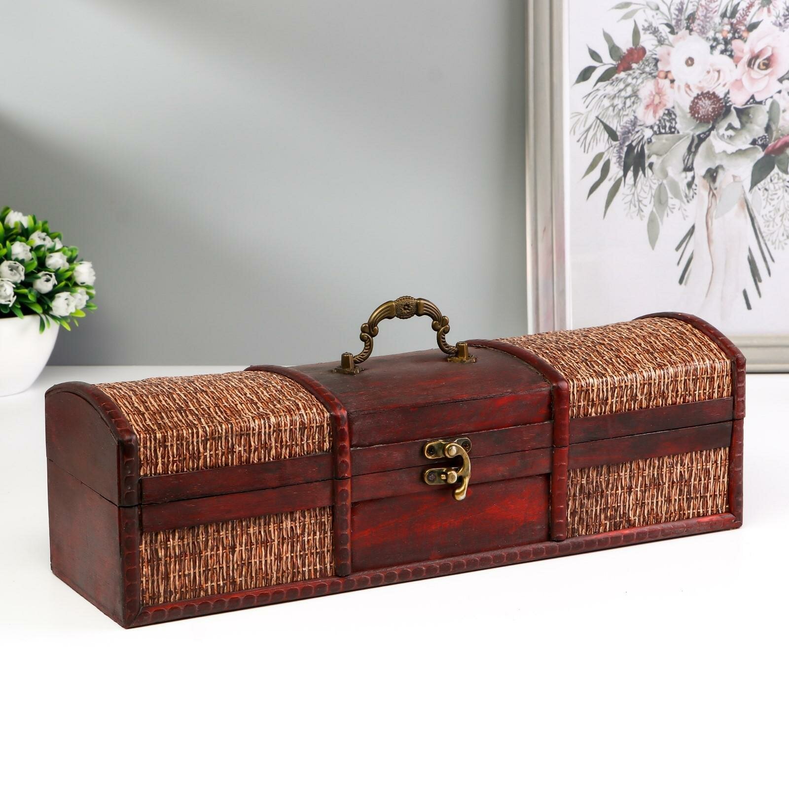 Шкатулка подарочная под бутылку «Сундучок», дерево, 36×11×11 см