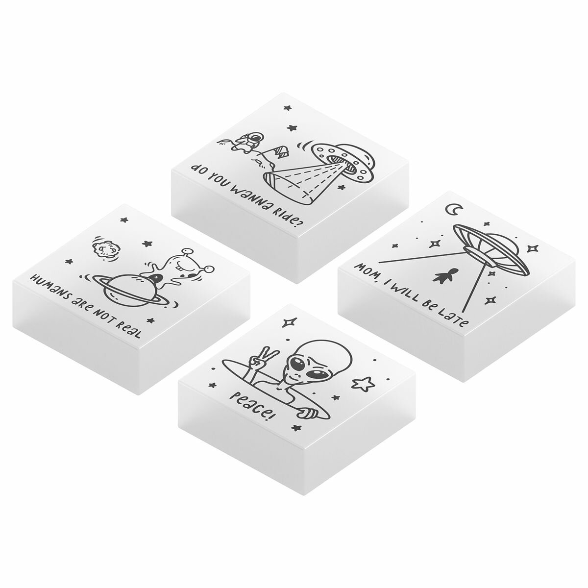 Набор из 4 шт. - Ластик Berlingo "Aliens", прямоугольный, 28*28*12мм, флуоресцентный