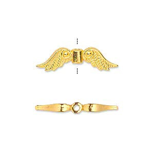 Бусина металлическая, 23х6мм, крылья ангела, базовый материал - цинковый сплав, позолоченные, 10 шт.