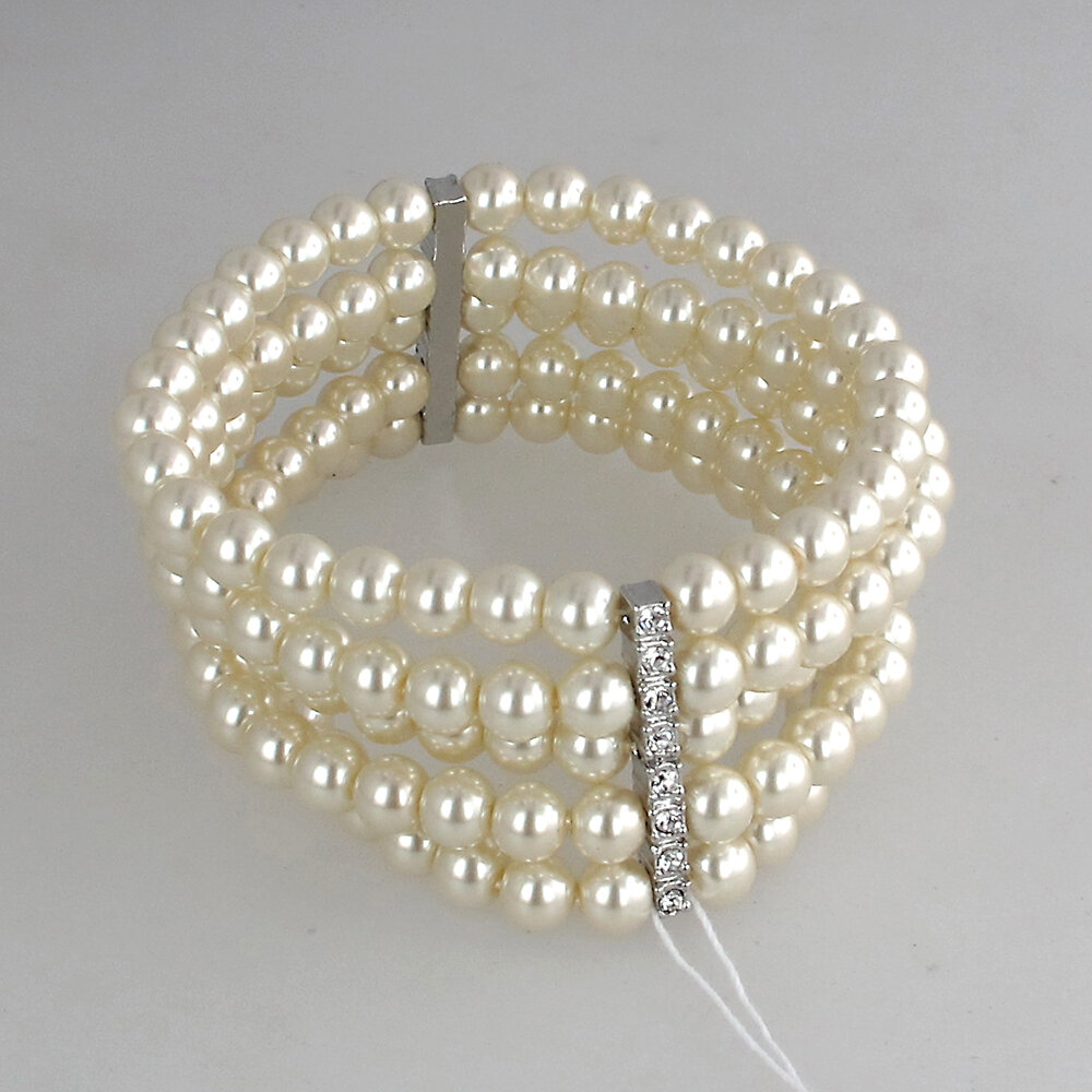 Браслет, стекло, жемчуг имитация