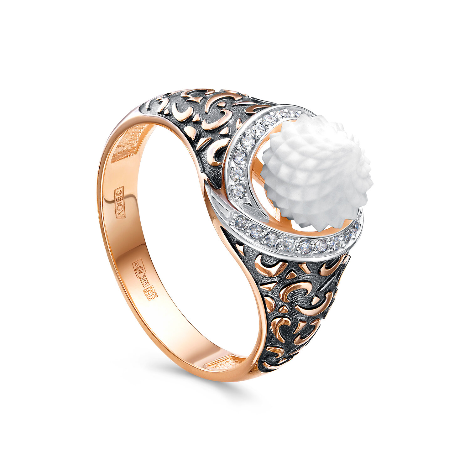 Кольцо, красное золото, 585 проба, бриллиант, фарфор