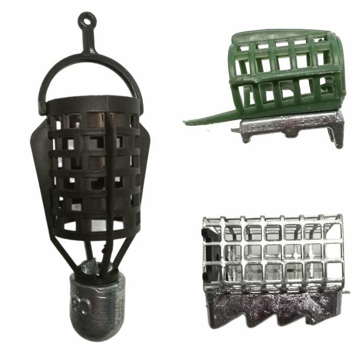 3 шт. Набор кормушек фидерных Пуля / Вампир и Крокодил Грунтозацепом по 80 гр. для реки / озера с умеренным или сильным течением