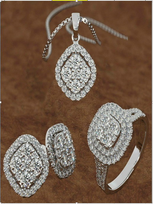 Комплект бижутерии: кольцо, серьги, колье, кристалл, искусственный камень