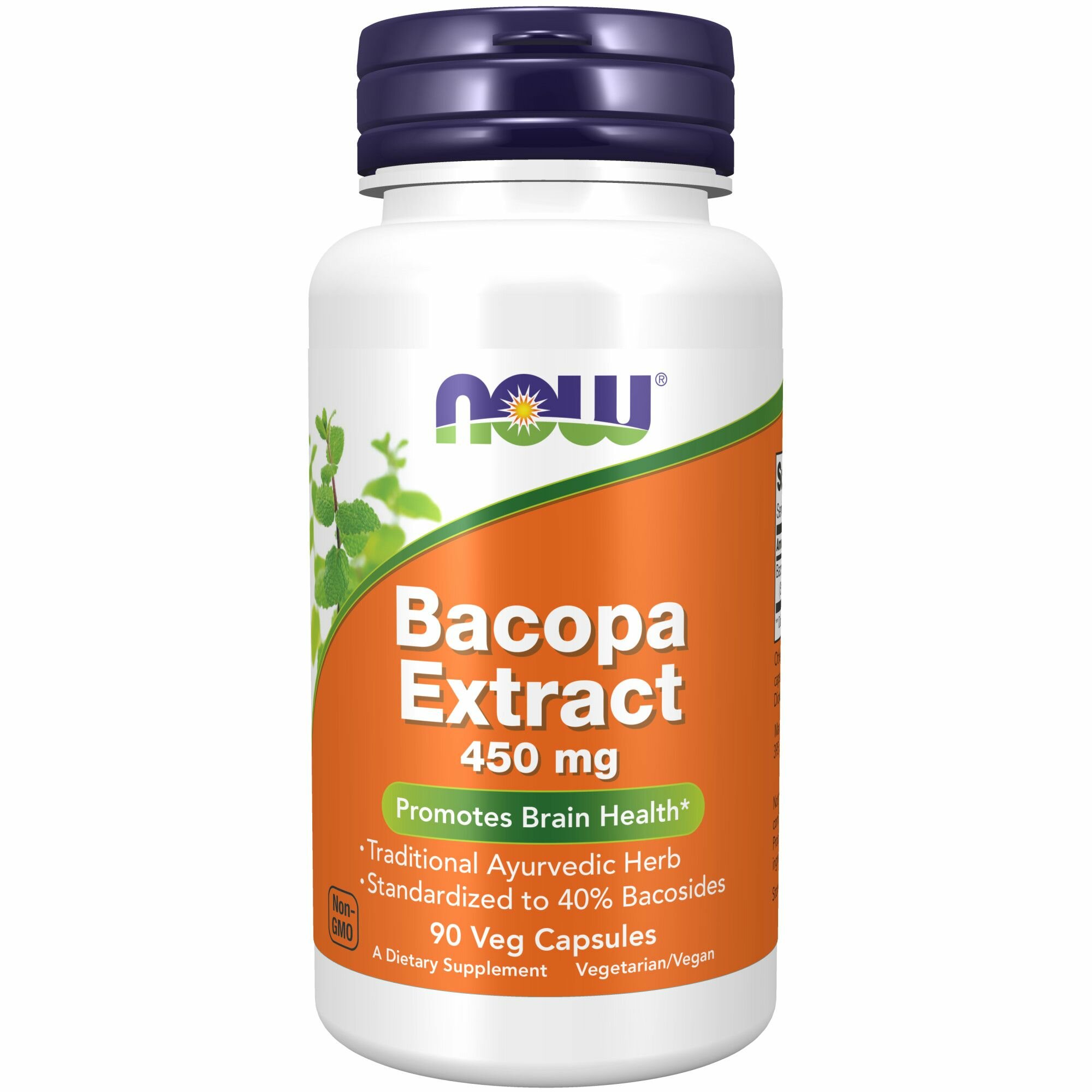 NOW Bacopa extract 450 мг, Экстракт Бакопы, для концентрации и памяти, 90 капсул