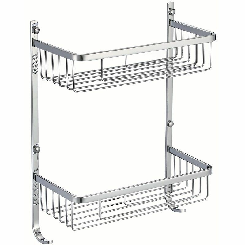 Полка настенная (двойная) VIKO V-762 с крючками 280*140*380 (нержавейка) хром