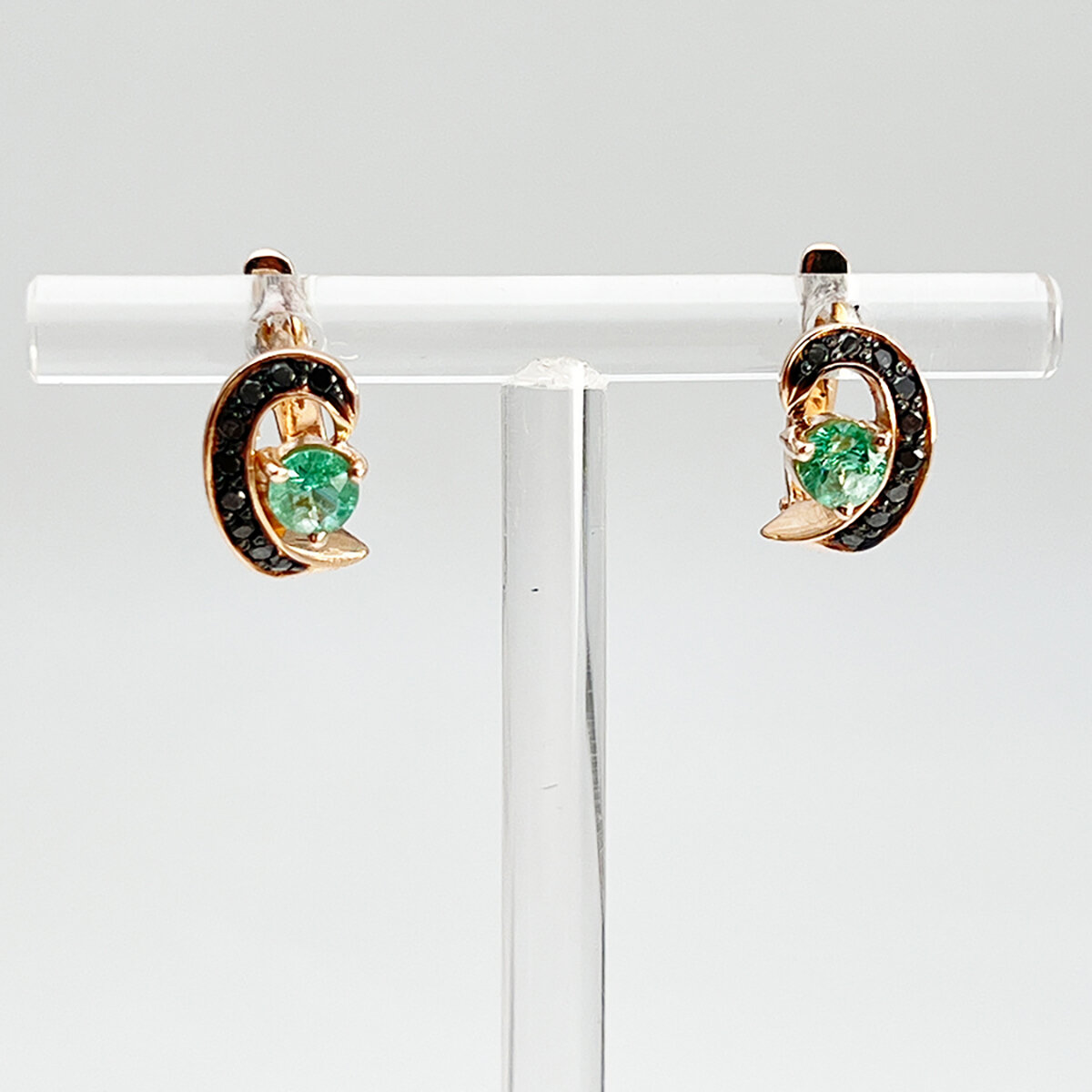 Серьги, красное золото, 585 проба, изумруд, бриллиант