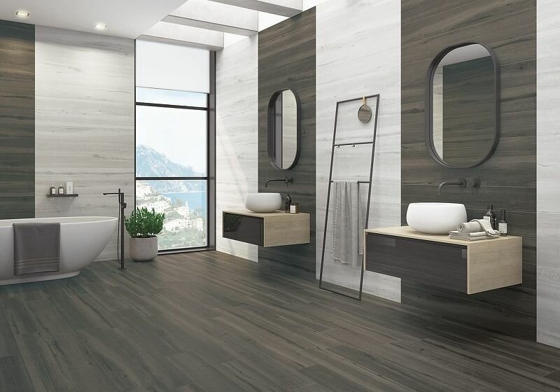 Керамогранит La Platera Forest Grafito Ret 17x114 см серый матовая, современный стиль