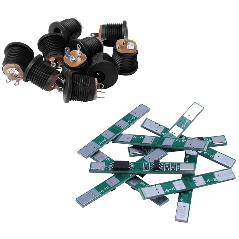 10 шт. панельного монтажа 2.1X5.5 мм разъем постоянного тока и 10 шт. 1S 3.7V 4A Li-Ion BMS PCM 18650 защитная плата