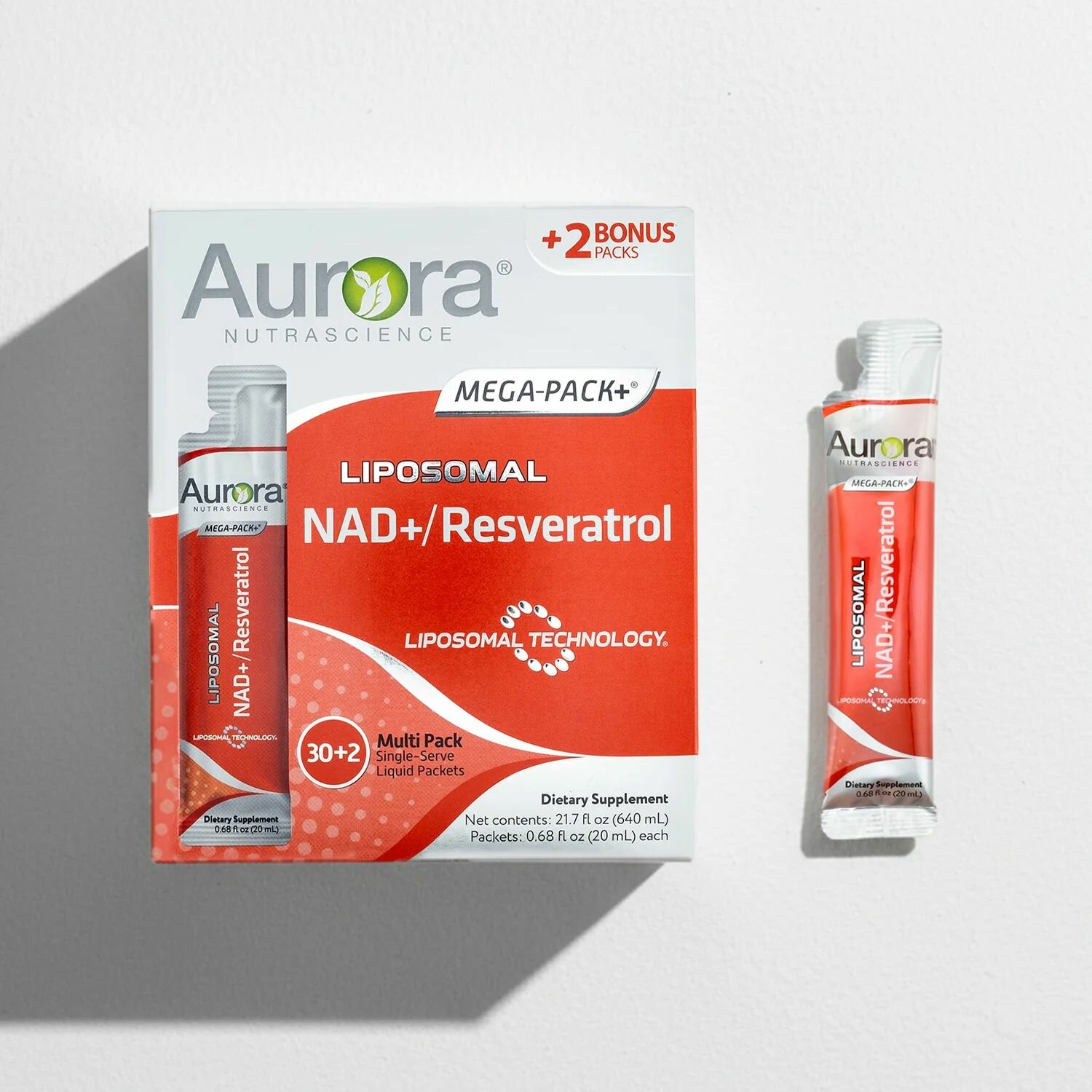 Aurora Nutrascience, Липосомальный над+ c ресвератролом, NAD+/Resveratrol, 32 пакетика по 20 мл