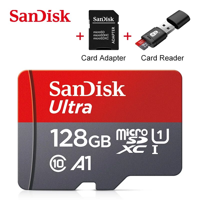 SanDisk Ultra Memory Card microSD Class10 16ГБ/32ГБ/64ГБ/128ГБ 128GB Card Reader