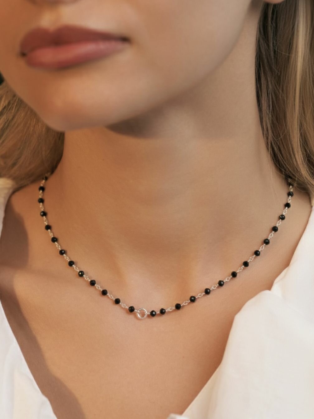 Колье, серебро, 925 проба, оникс