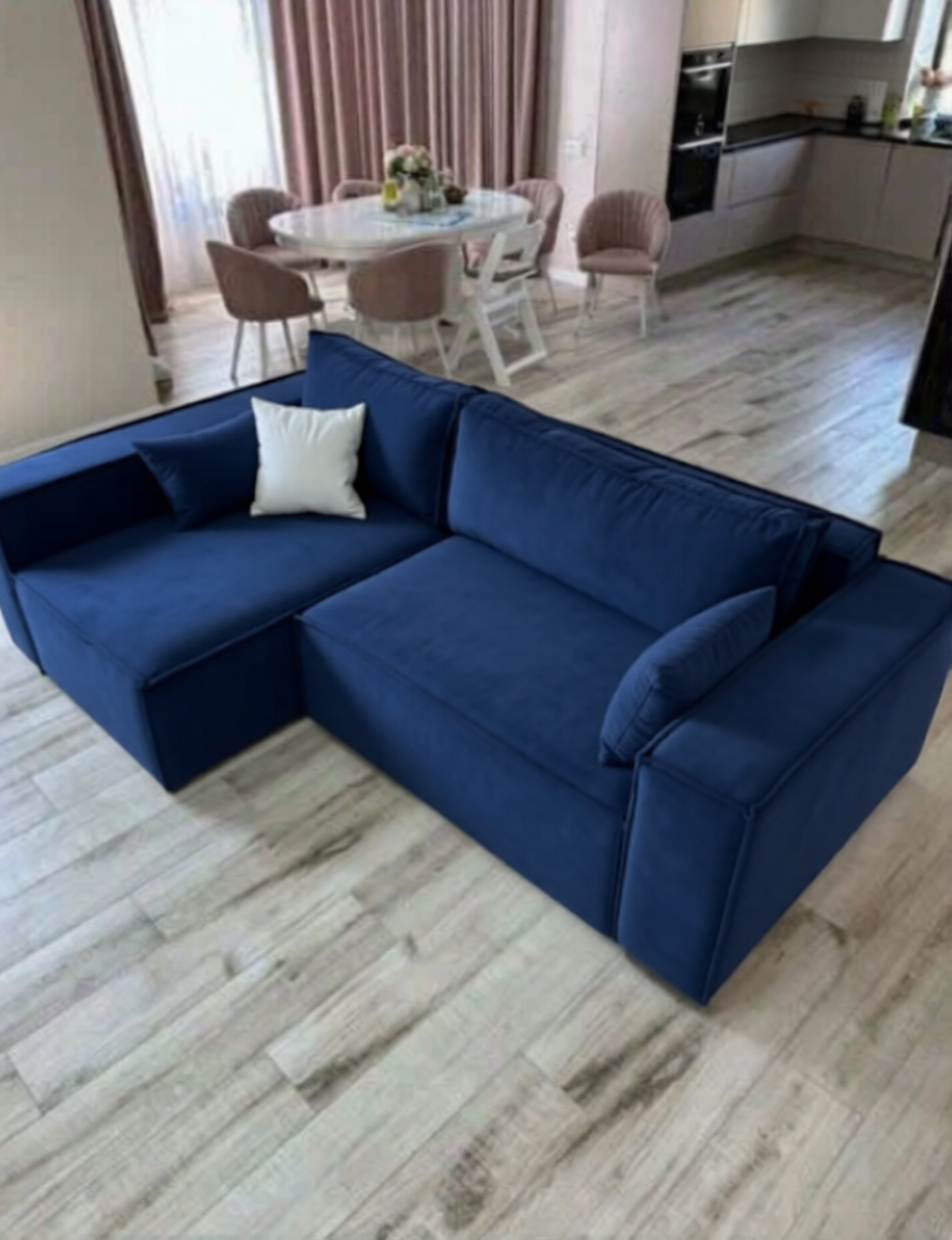 POOH Диван-кровать угловой Лофт(Норд) Мини velour Midnight, 252х156х88, механизм еврокнижка