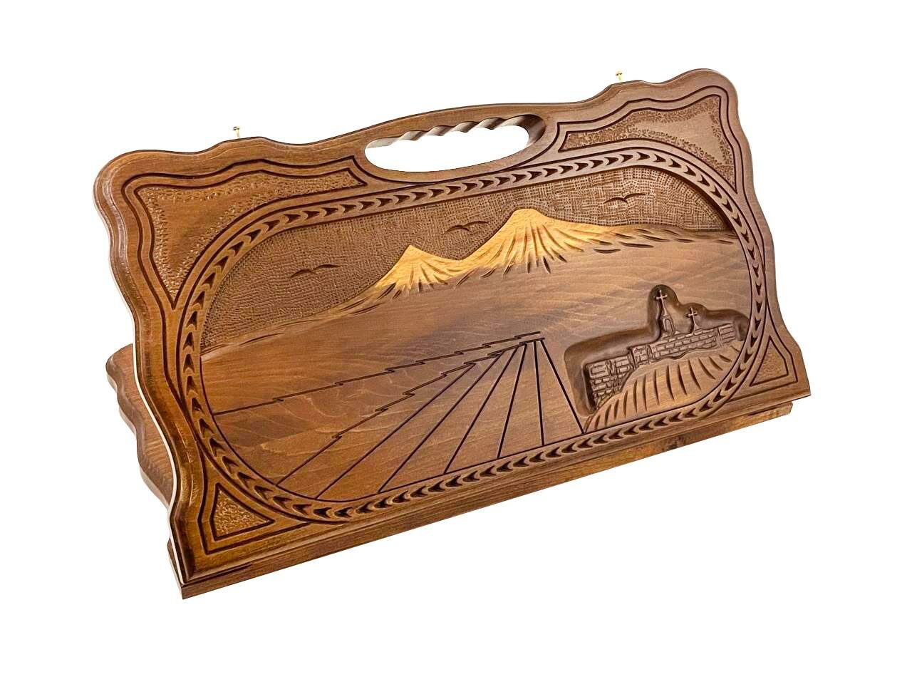 Нарды и шашки резные Арарат и Хор Вирап 51 х 54 см бук Армения 62661 Haleyan