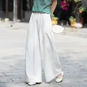 Белые льняные брюки палаццо свободного кроя, XL