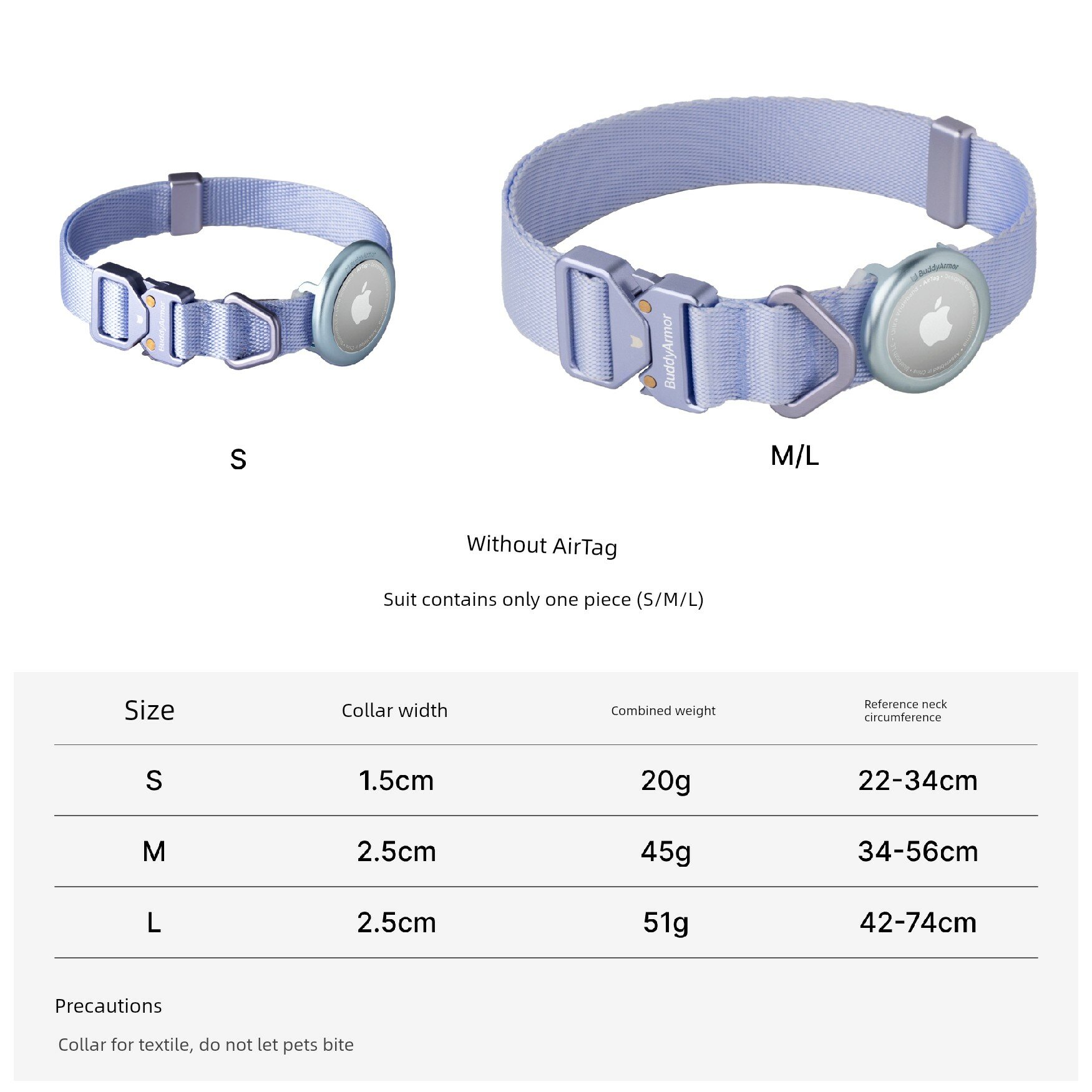 BuddyArmor Pro+AirTag ошейник-чехол для домашних животных, бронзовый синий, малый размер (обхват шеи 22-34 см)