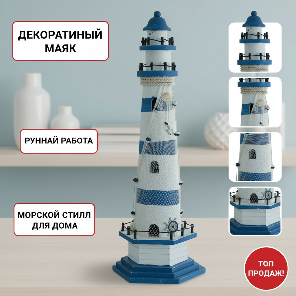 Стильная фигурка маяк 57 5 см синяя пластик АБС номер 4892291551