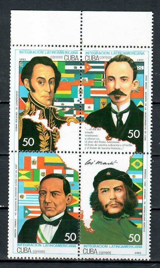 Почтовые марки Куба 1993г. "Латиноамериканская интеграция" Эрнесто Чегевара, Лидеры государств, Хосе Марти, Симон Боливар MNH