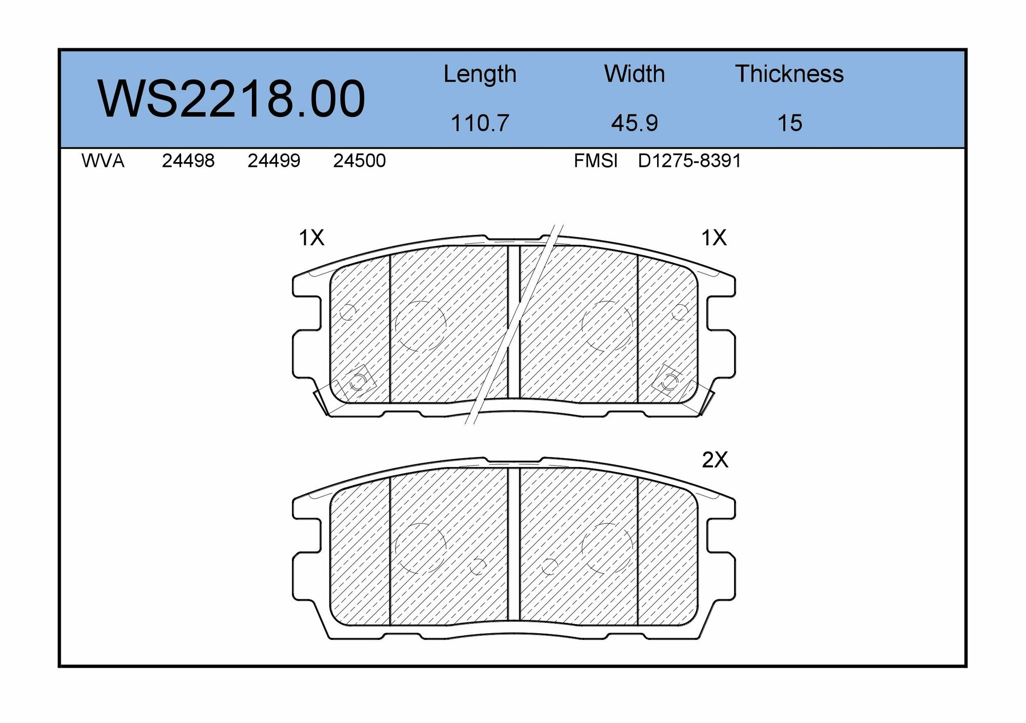 Колодки тормозные дисковые зад JEENICE WS2218.00