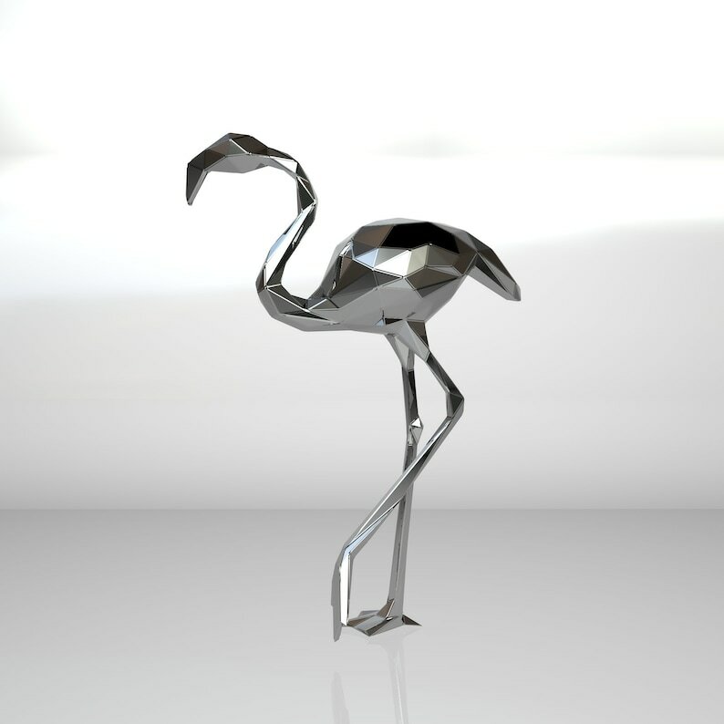 Полигональная фигура фламинго , геометрический полигональный металлический декор интерьера