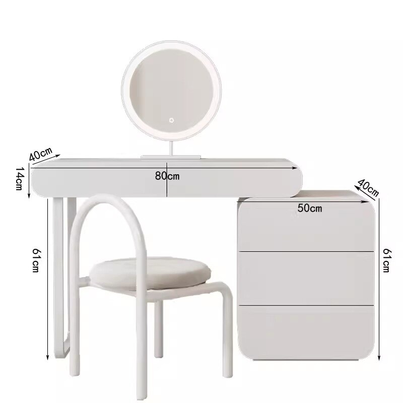 Туалетный столик с тумбой и зеркалом 80 см Solo Bianco (Стол 80см + зеркало + тумба 50см+ стул)
