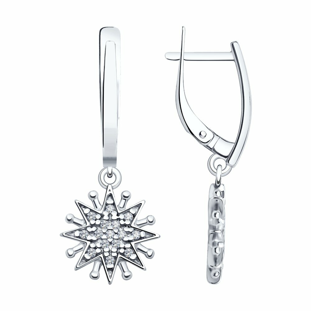 Серьги с подвесками, серебро, 925 проба, родирование, фианит