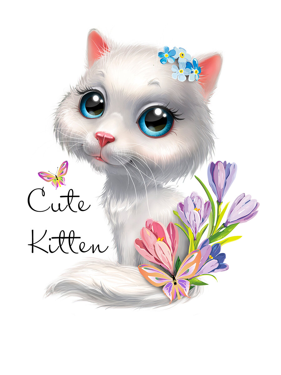 Термонаклейка на одежду "Белый котенок"