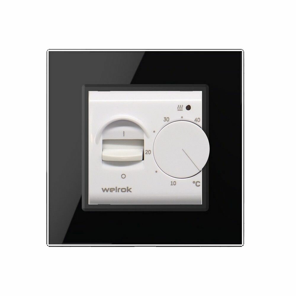 Терморегулятор/термостат Welrok MEX для рамки LIVOLO с механическим управлением, датчик пола 3 м, цвет белый с черной рамкой Ливолотач
