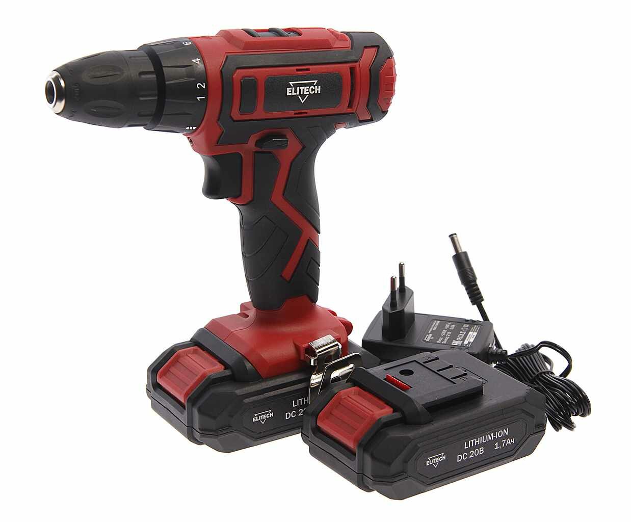 Дрель-шуруповерт с АКБ 20.0В 1.7Ач (2 АКБ Li-Ion, кейс), ДА 202СЛ, ELITECH