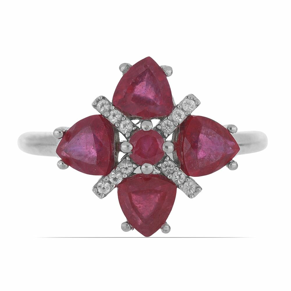 Кольцо тонкое, серебро, 925 проба, родирование, рубин, топаз