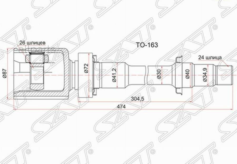 SAT TO-163 Шрус (Спереди/ Справа/ Внутр) Toyota Camry Europe/Russia (XV40) 06-11