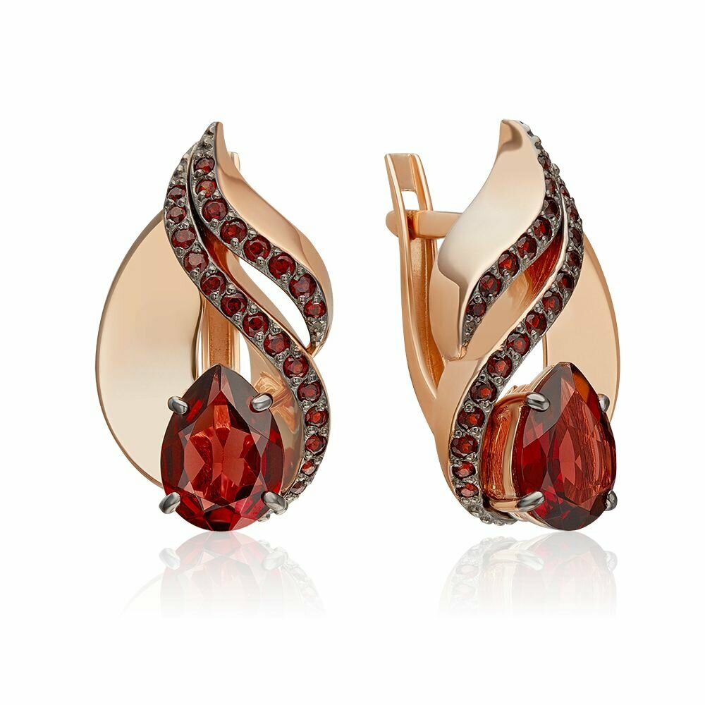 Серьги, красное золото, 585 проба, гранат