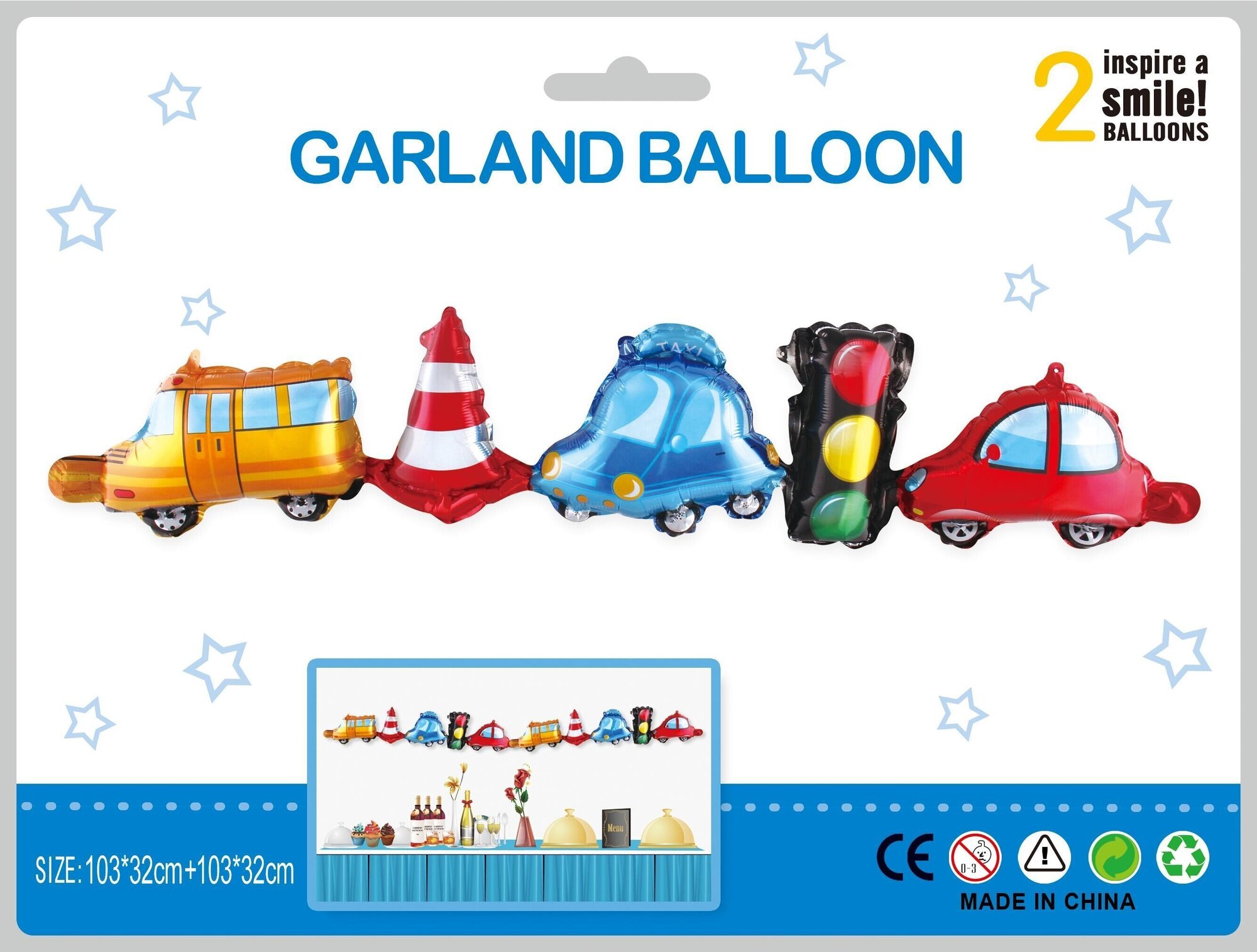 Гирлянда (41'/104 см) Фигура, Автомобили, 2 шт. в упак.