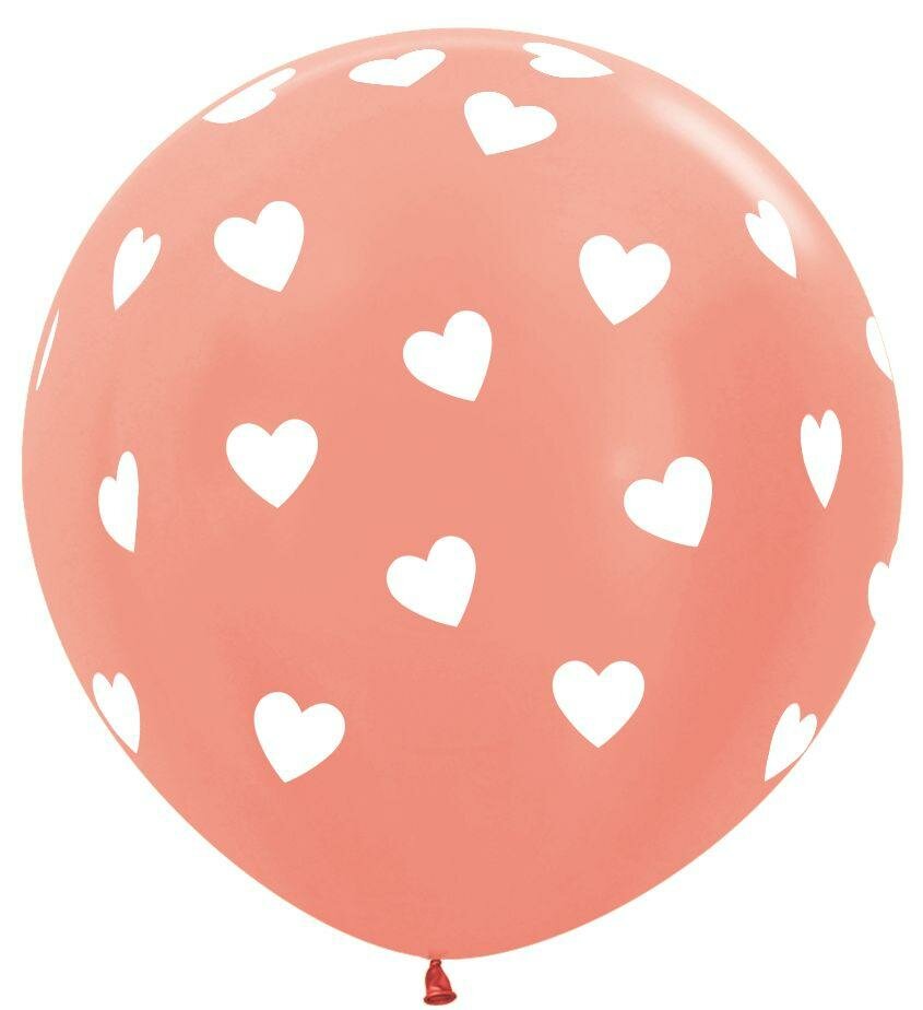 Шар (36'/91 см) Классические сердца, Розовое золото (568), металлик, 5 ст, 1 шт.